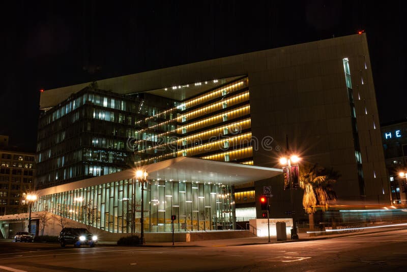 Nighttime Long Exposure Street Scene Featuring Illuminated LAPD ...