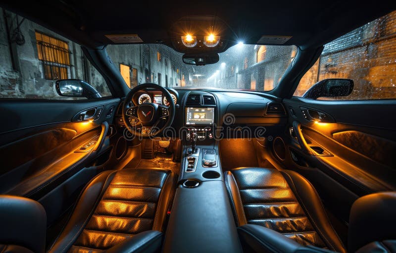 Nighttime Luxury Car Interior Stock Illustration - Illustration of ...