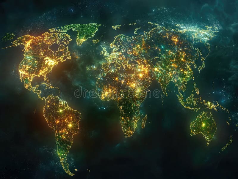 Nighttime Map of World stock image. Image of world, geography - 373247083