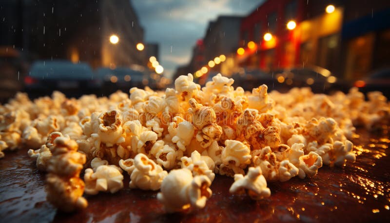 Nighttime Movie Snack, Fresh Popcorn, Yellow and Delicious Generated by ...