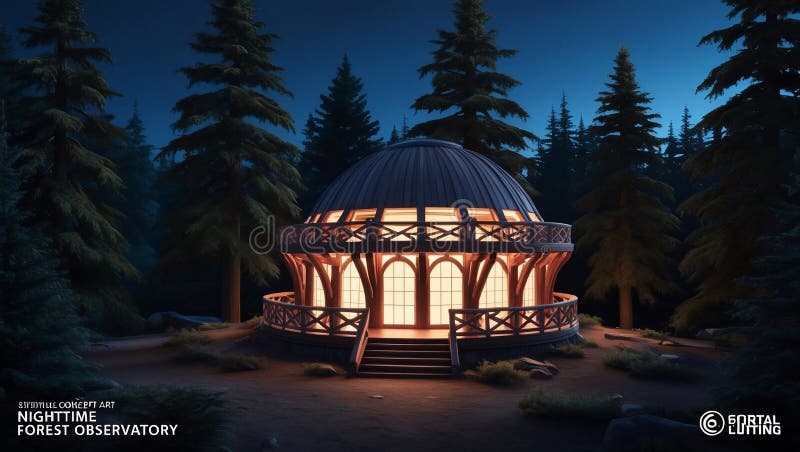 Nighttime Observatory Nestled among the Tall Forest Trees Stock ...