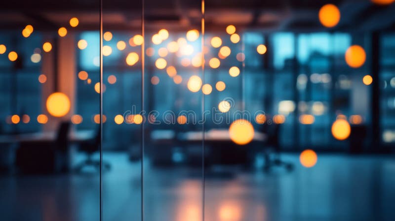 Nighttime Office Interior Blurred Lights Creating Soft Focus Atmosphere ...