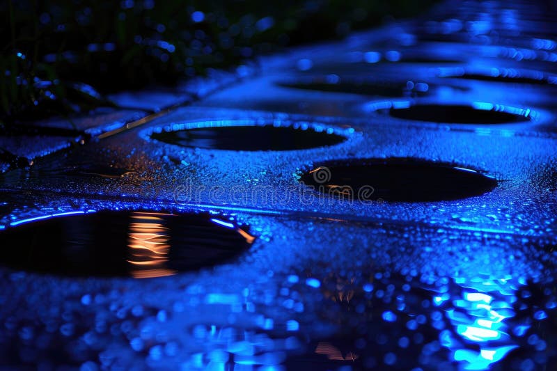 Nighttime Water Reflections: Blue Illuminated Puddles Stock ...