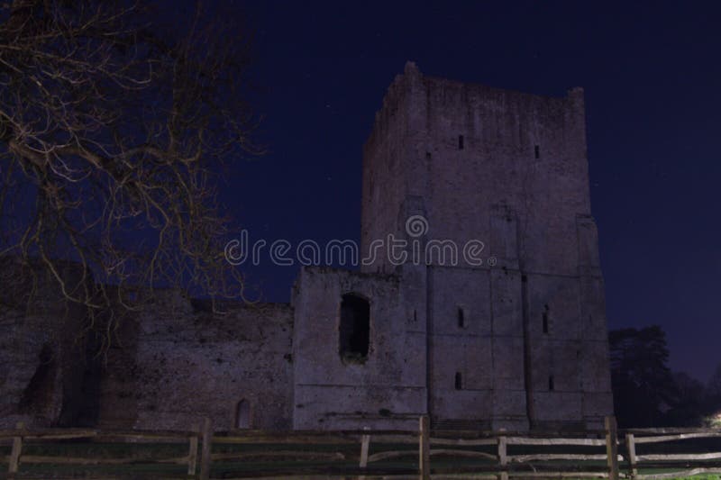 Nighttime at Portchester Castle Keep Stock Photo - Image of ...