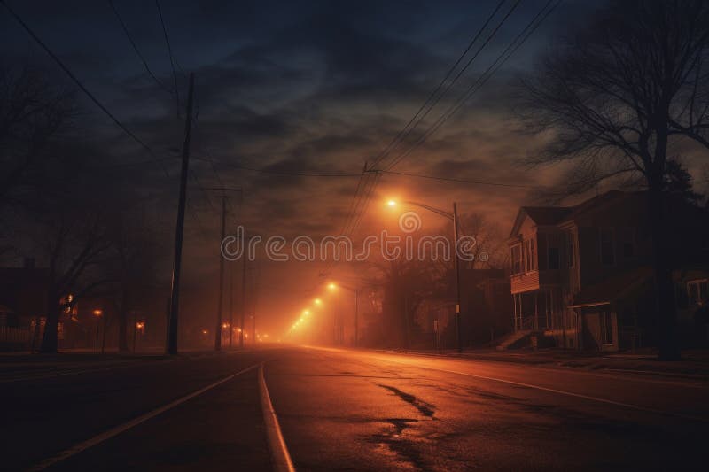 Nighttime Road with Streetlights Stock Illustration - Illustration of ...
