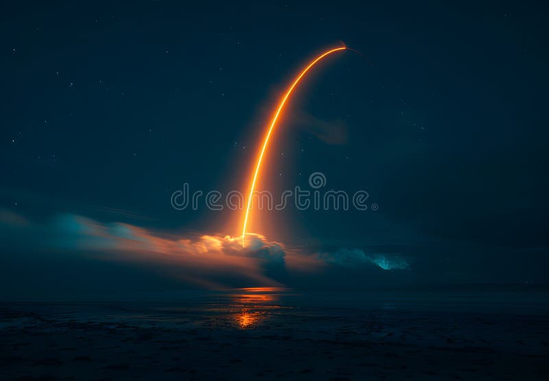 Nighttime Rocket Launch with Orange Trail Stock Illustration ... Nighttime Rocket Launch with Orange Trail Stock Illustration ...