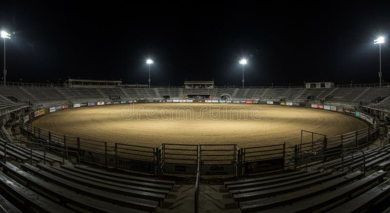 Nighttime Rodeo Arena Empty Rodeo Arena at Night Illuminated by Bright ...
