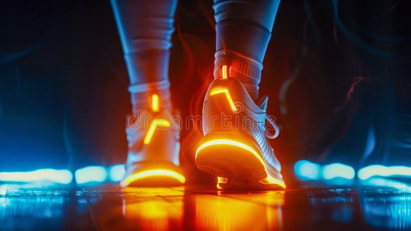 Nighttime Runner with Illuminated Shoes on Wet Surface. Generative Ai ...