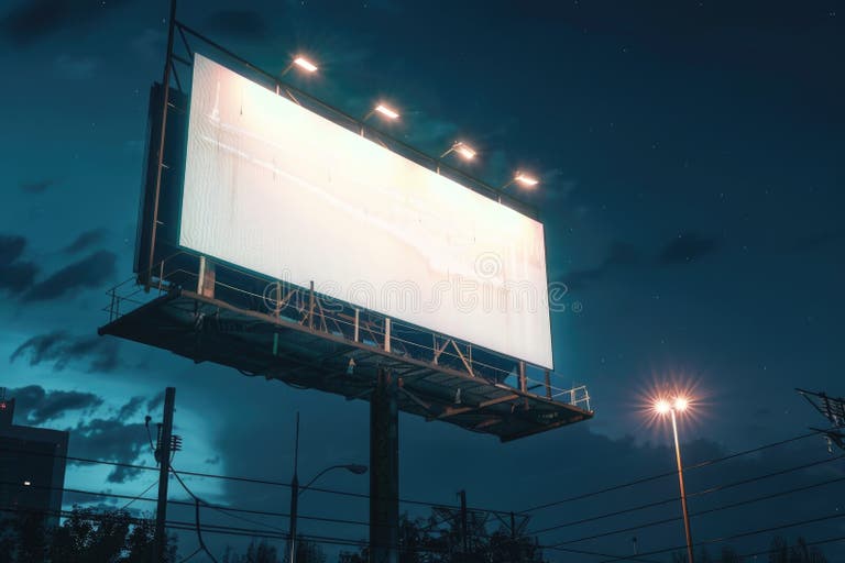 A Nighttime Scene of a Brightly Lit Billboard with an Empty Message ...