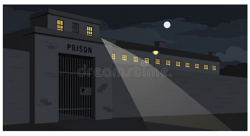 Nighttime Scene of a Prison with a Tall, Gray Structure Featuring ...