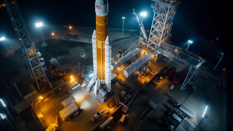 Nighttime Scene of Satellite Launch Pad Stock Photo - Image of cloudy ...
