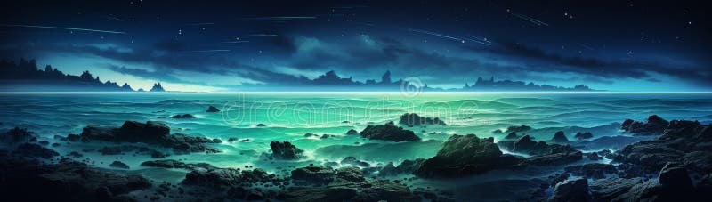 Nighttime Seascape with a Vivid Display of Phosphorescent Plankton ...