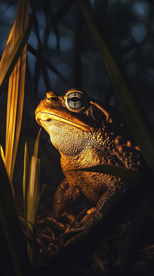 Nighttime Shot of an Invasive Cane Toad Hunting Insects Under ...