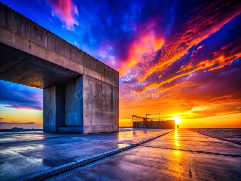 Nighttime Silhouette of a Concrete Slab Foundation Architectural ...