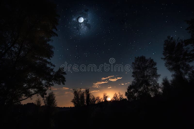 Nighttime Sky with Moon and Stars, during Total Eclipse Stock ...