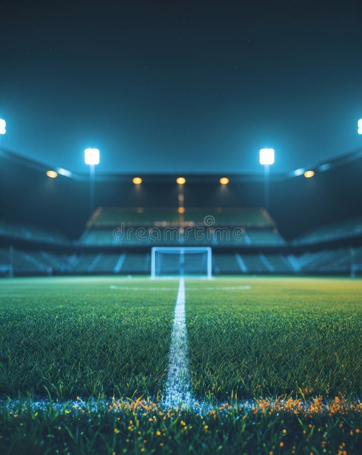 Nighttime Soccer Field Stadium View Goal Line Stock Photos - Free ...