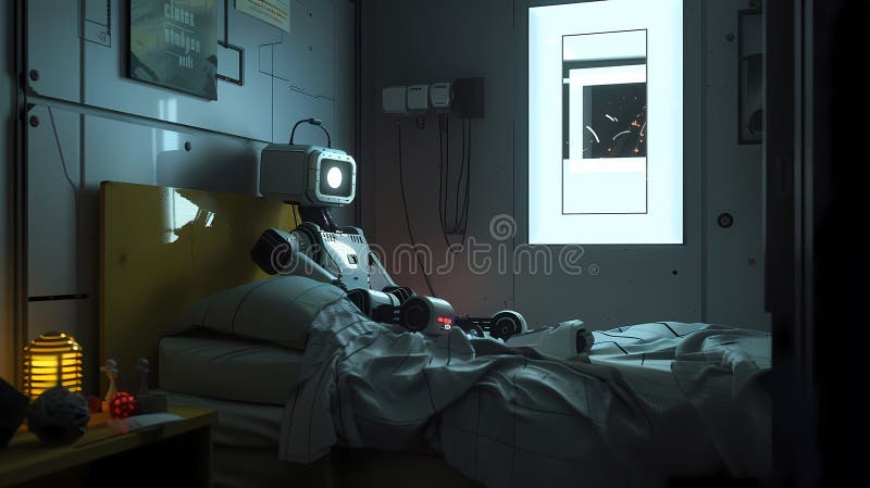 Nighttime Solitude with Robot AI Generative Stock Photo - Image of ...