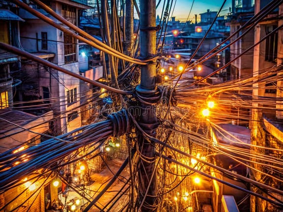 A Nighttime Study of Tangled Electrical Wires in Thailand a Mesmerizing ...