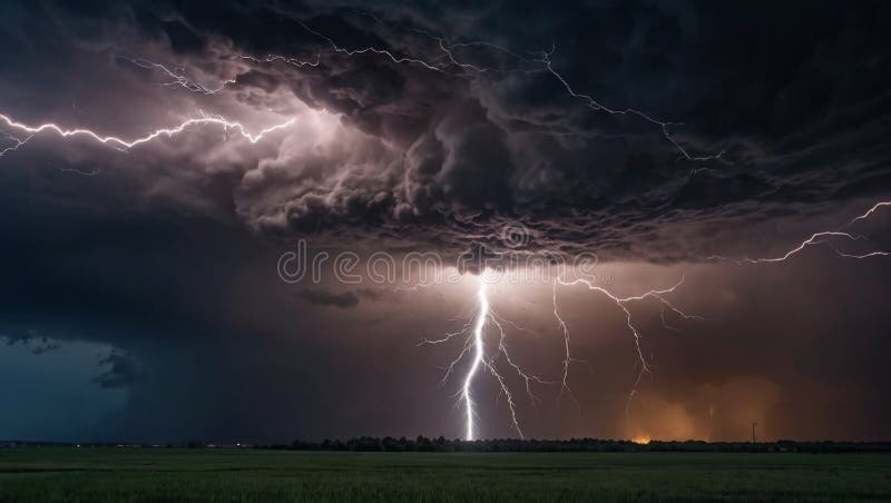 Nighttime Thunderstorm Spectacle Stock Photo - Image of lightning ...