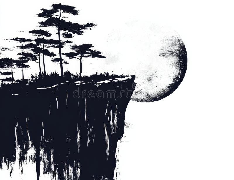 A Nighttime View of Cliffs on a Mountain during a Full Moon Stock Photo ...