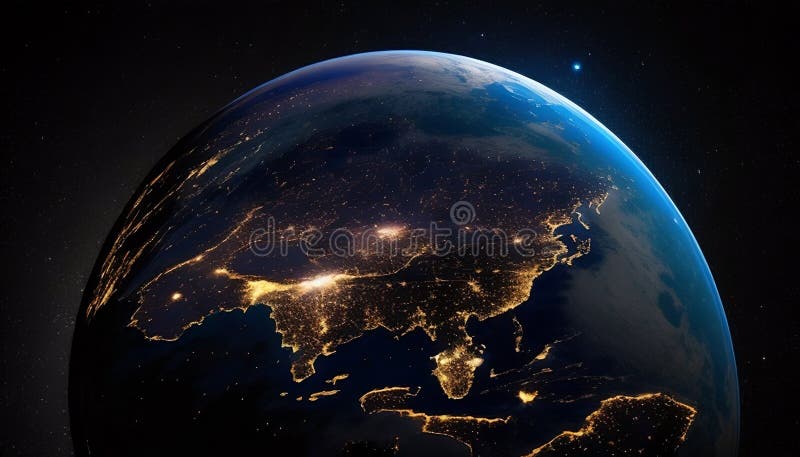 Nighttime View of Earth from Low-Earth Orbit, Made with Generative AI ...