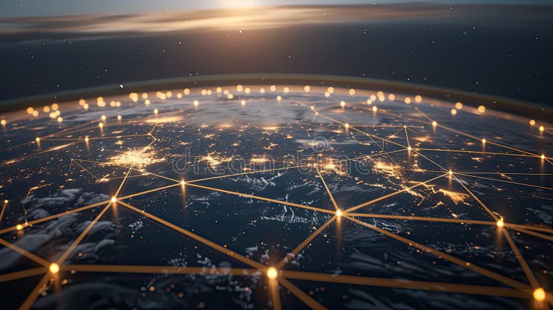 A Nighttime View of Earth from Space with Illuminated Cities and ...