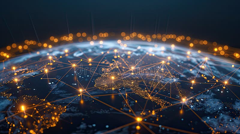 A Nighttime View of Earth from Space with Illuminated Cities and ...