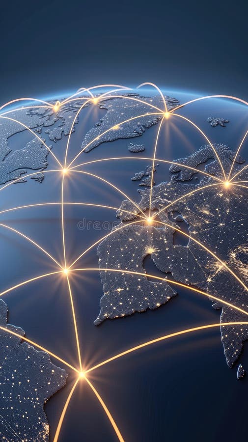 A Nighttime View of Earth from Space with Illuminated Cities and ...