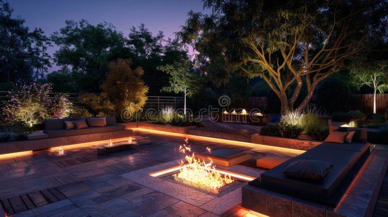 A Nighttime View of the Fire Table with the Surrounding Seating ...