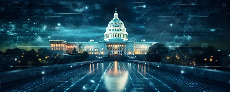 Nighttime View of Illuminated Capitol Dome in Washington DC with ...