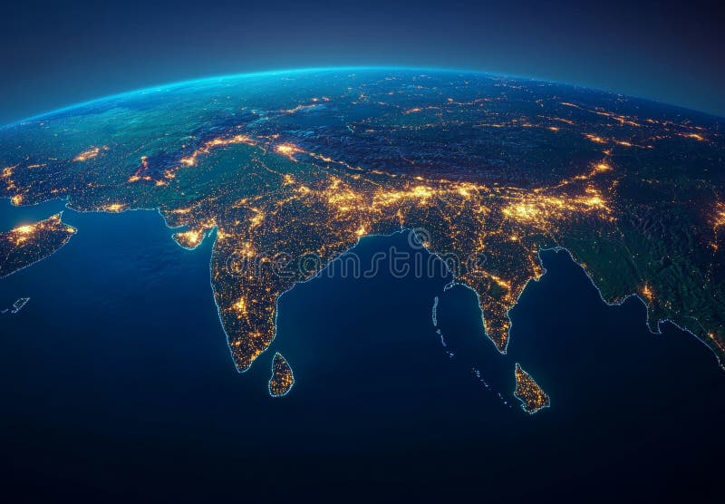 A Nighttime View of India from Space, Illuminated by City Lights ...