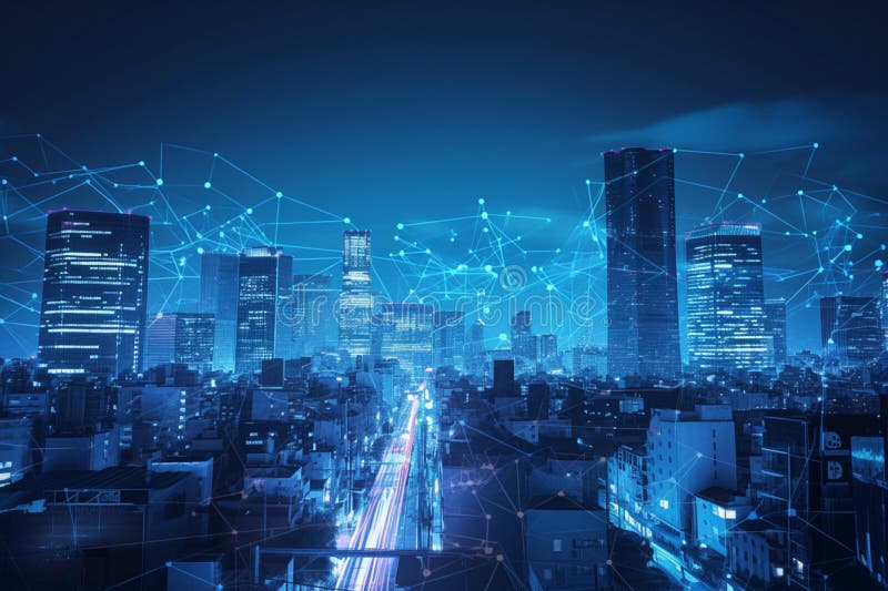 Nighttime View Internet of Things, Networks, Augmented Reality City ...