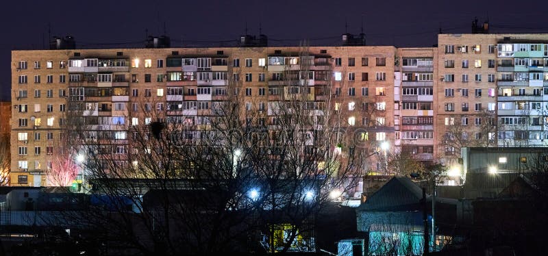 Night Architectural Landscape of a Soviet Apartment Building Stock ...