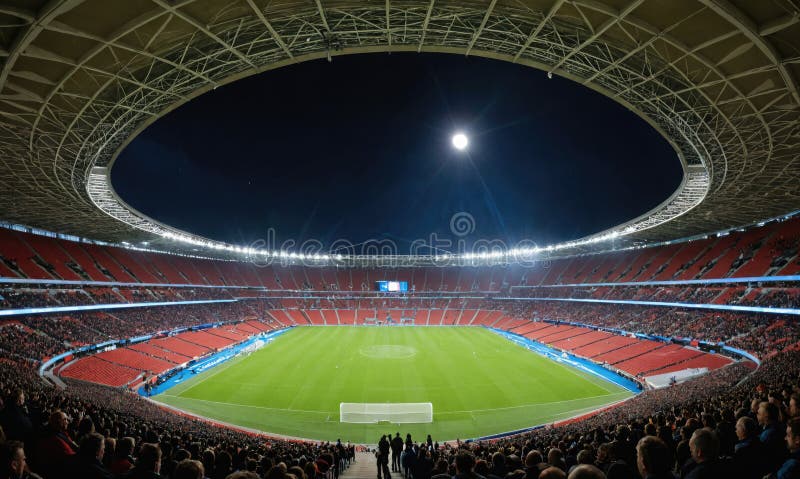 A Nighttime View of a Large Stadium with a Packed Crowd Stock Image ...