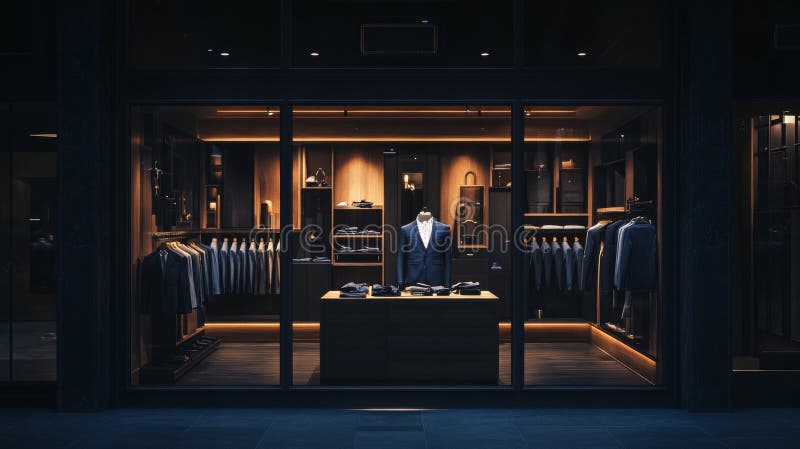 Nighttime View of a Modern Men S Clothing Store Window Display Stock ...