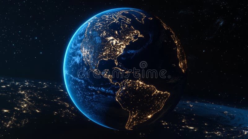 A Nighttime View of Planet Earth in Space Features City Lights, with ...