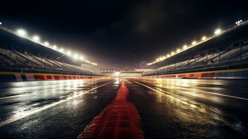 Nighttime View of a Racing Track Glistening Under Stadium Lights ...
