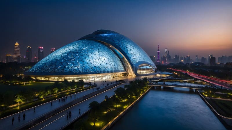 Nighttime View of Shanghai Science Museum with LED Lights and ...