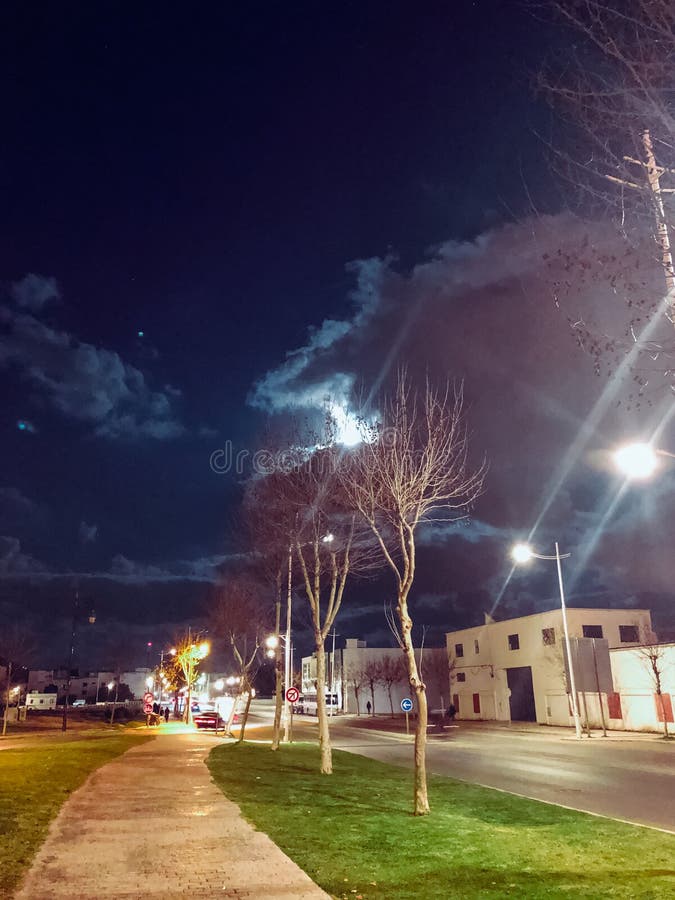 Nighttime View of a Walkway is a Beautiful Scene Stock Image - Image of ...