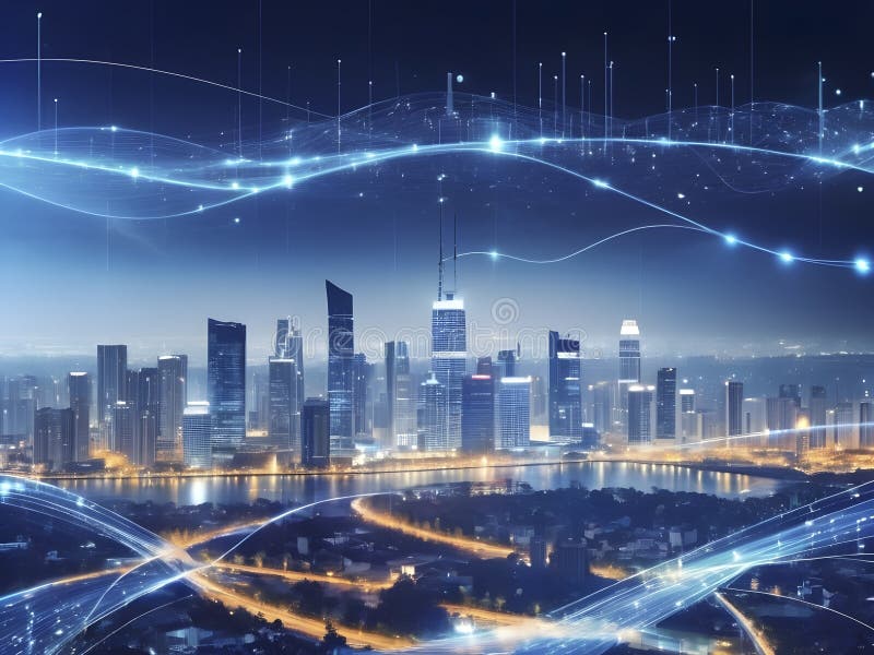 A Nighttime Vision of Smart City and Big Data Integration Stock Image ...