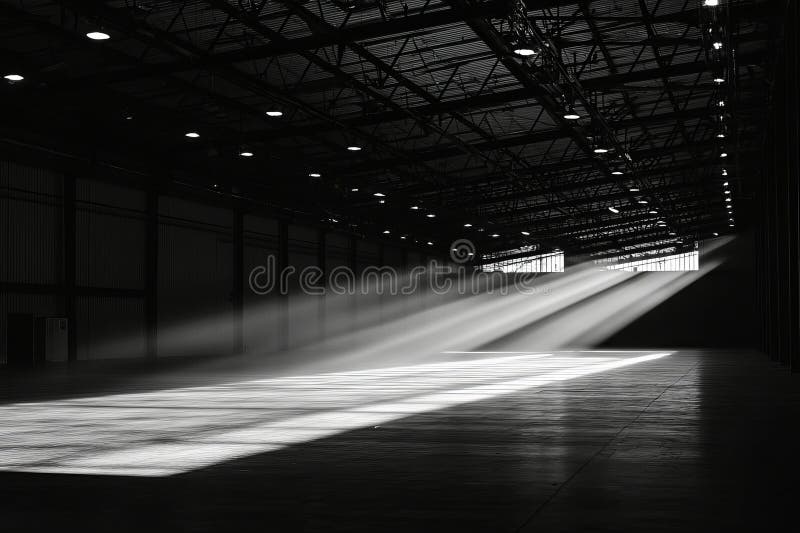 Nighttime Warehouse Architecture with Black Factory and Fog. Stock ...