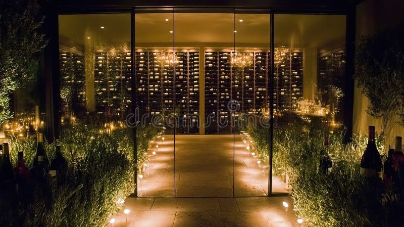 Nighttime Wine Cellar Entrance, Garden Path, Event Stock Illustration ...