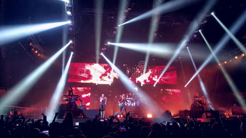 Nightwish in concert stock image. Image of yellow, indoors - 64659035