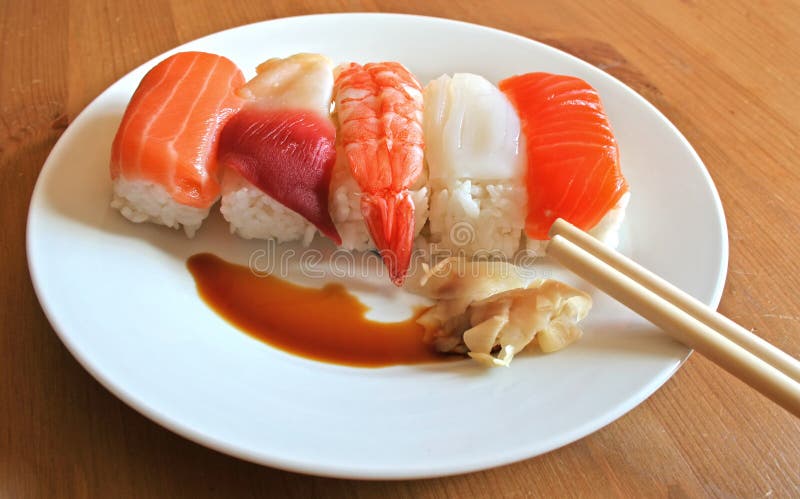 Nigiri sushi platter stock image. Image of prawn, ginger - 2297051