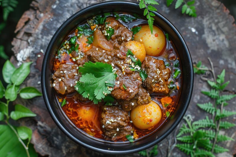 Nihari Gosht or Indian Beef Stew in Black Bowl Stock Illustration ...