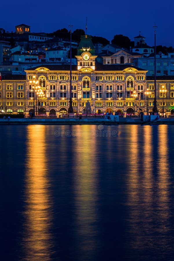 Nihgtscape of Unity of Italy Square in Trieste Stock Image - Image of ...