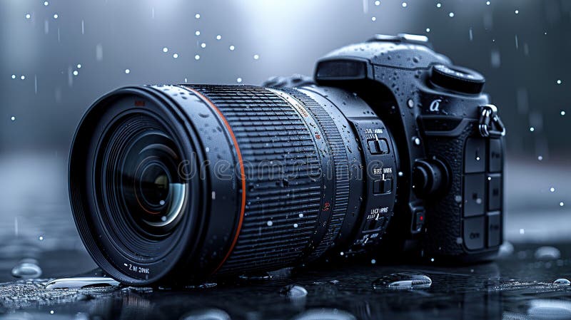 Nikon Camera in the Rain stock illustration. Illustration of technology ...