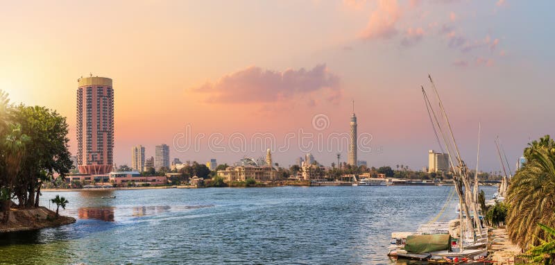 The NIle Harbour in the Centre of Cairo, Egypt, Sunset View Editorial ...