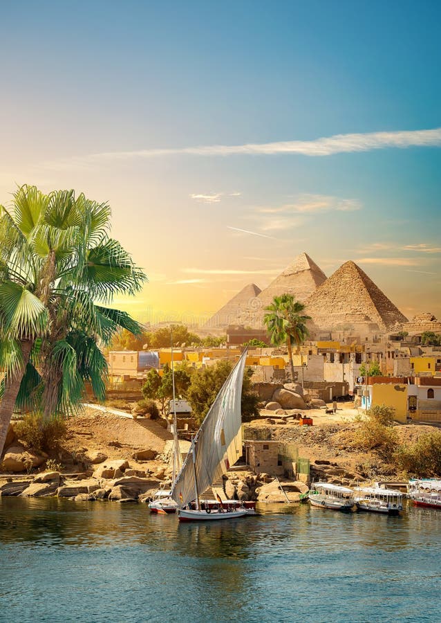 Nile and pyramids stock image. Image of city, tourist - 296145217