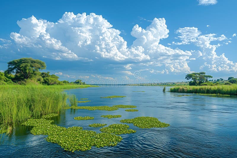 Nile River. Beautiful Summer Landscape. Curly Clouds Over the River ...